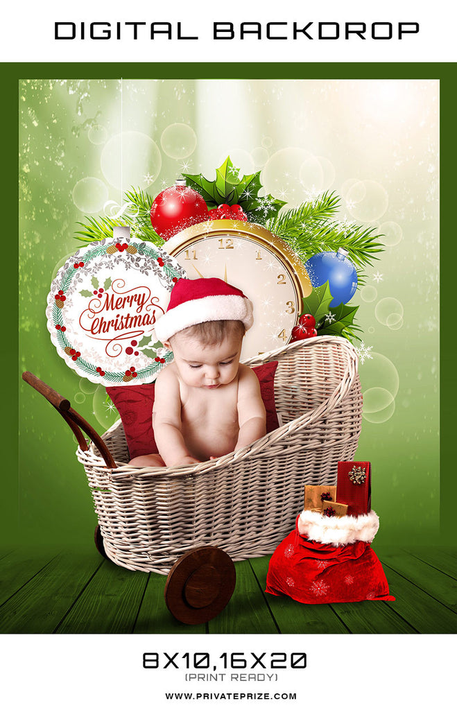 Christmas Baby Clock Digital Background Template - Photography ...